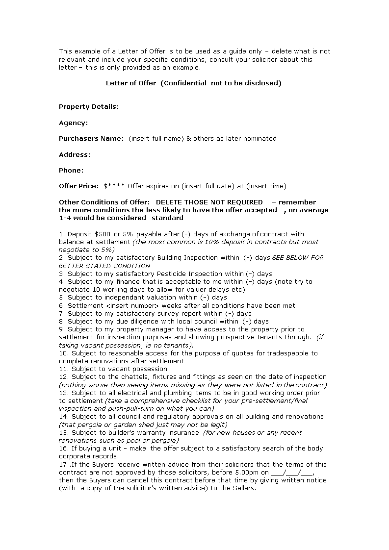 Sale of Property Offer Letter sample | Templates at ...
