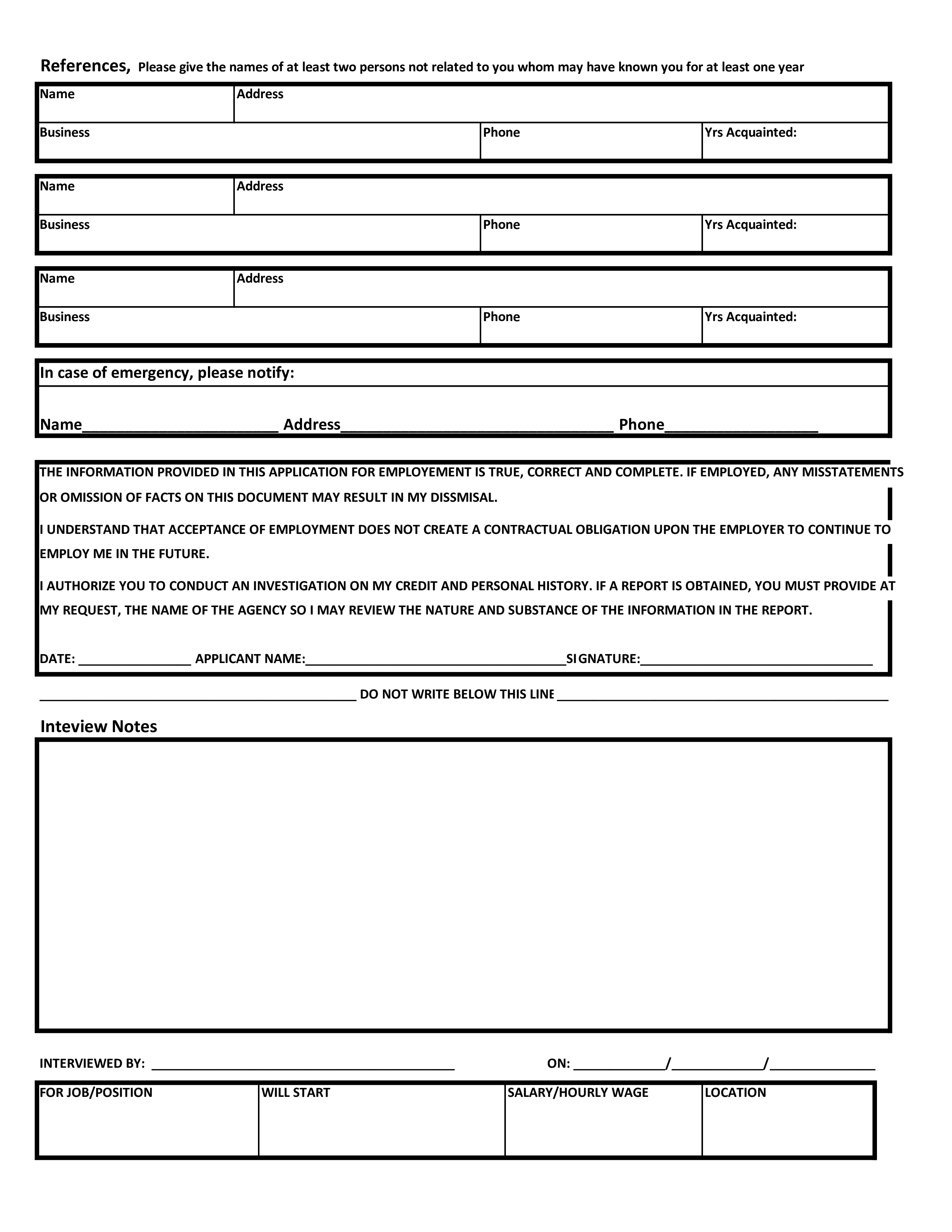 Printable Restaurant Job Application | Templates at ...