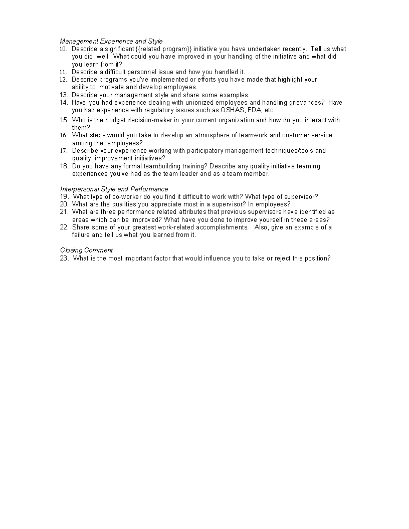 Interview Agenda Sample | Templates at allbusinesstemplates.com