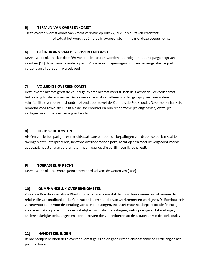 Premium Overeenkomst met boekhouder