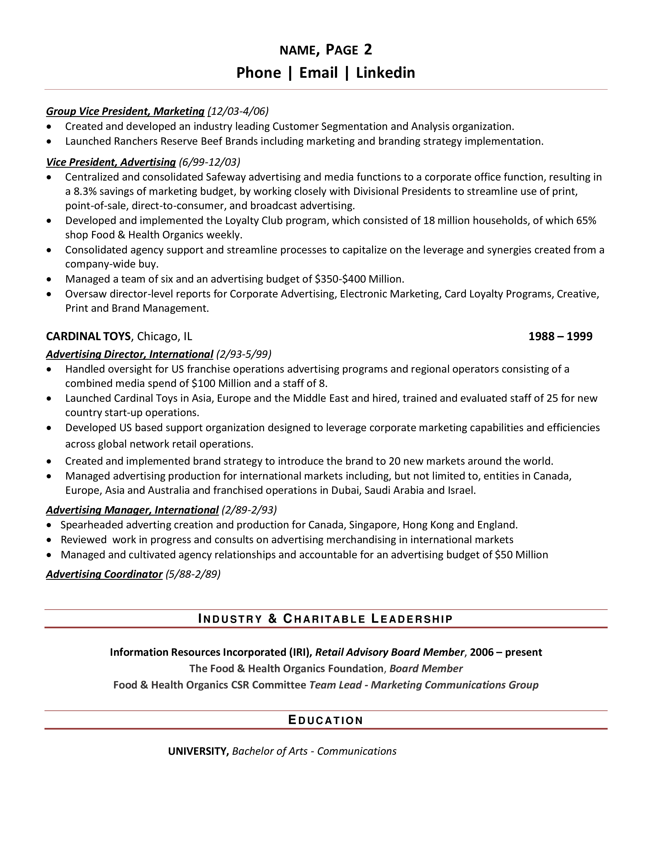 Chief Marketing Officer Resume | Templates at allbusinesstemplates.com