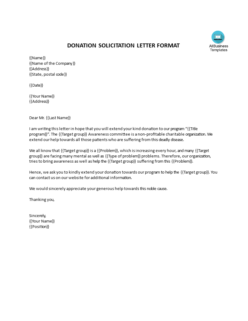 Donation Solicitation Letter | Templates at allbusinesstemplates.com