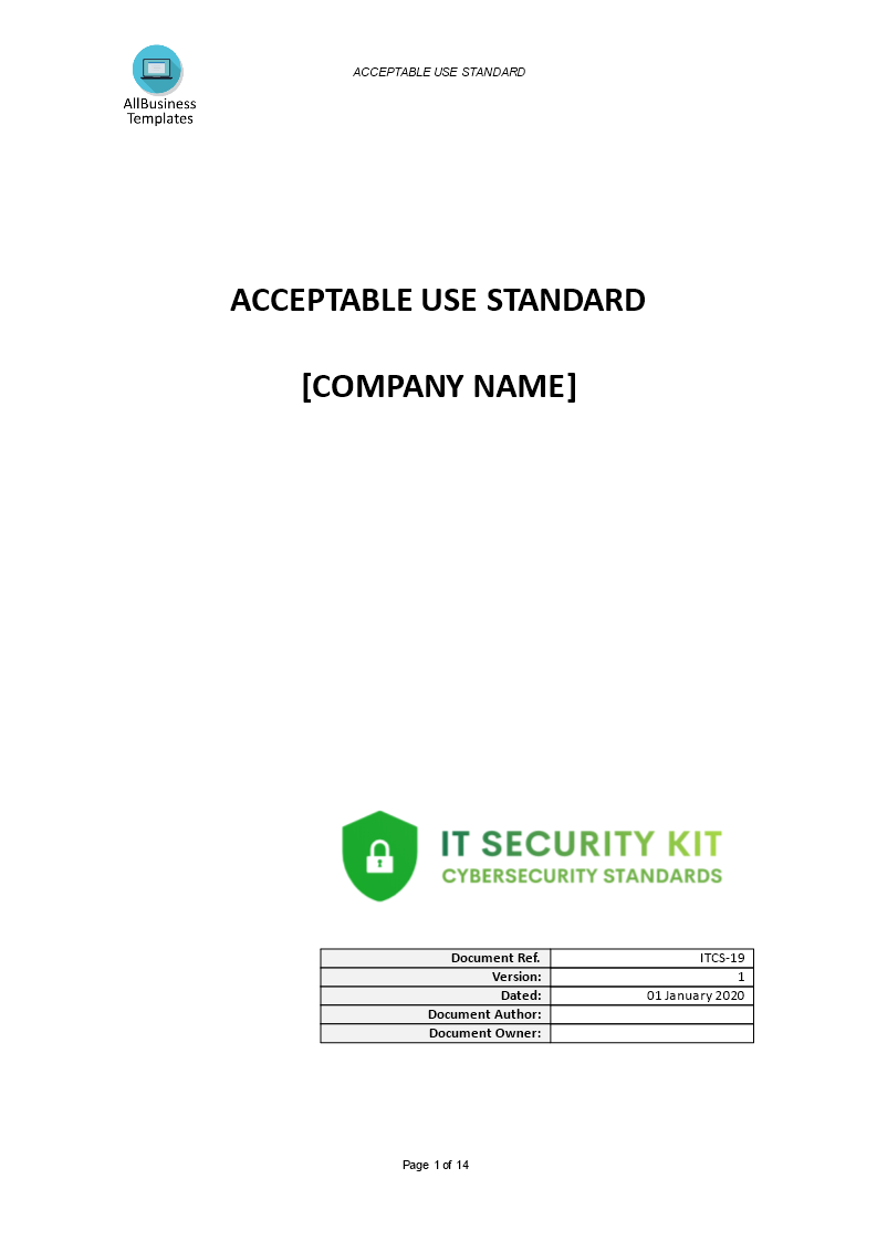 Acceptable Use IT CyberSecurity Standard | Templates at ...
