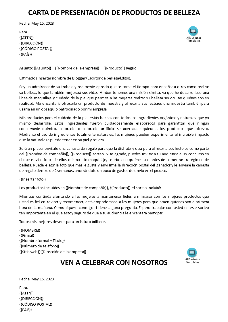 Carta de presentación del producto Gratis