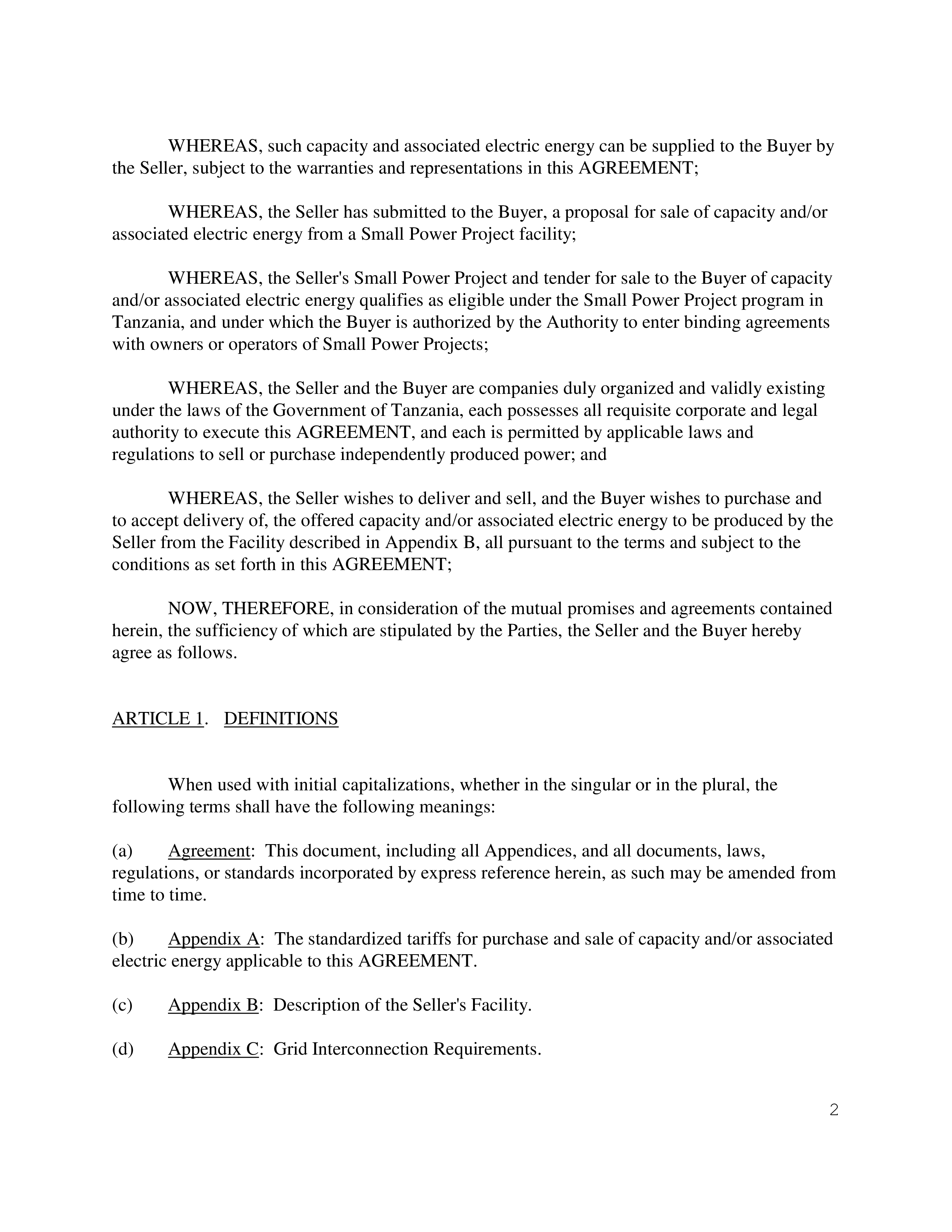 Small Power Purchase Agreement (PPA) | Templates at ...