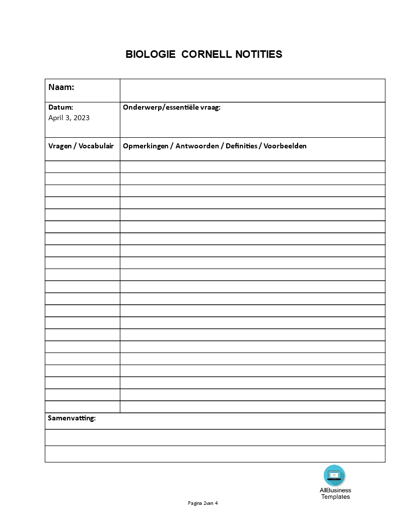 Cornell Style Notities | Templates at allbusinesstemplates.com