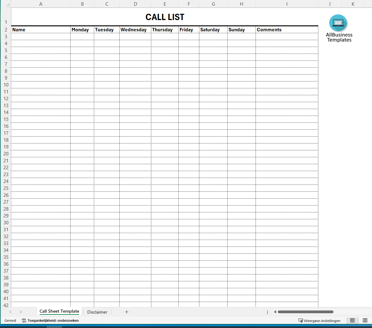 Call List Template | Templates at allbusinesstemplates.com