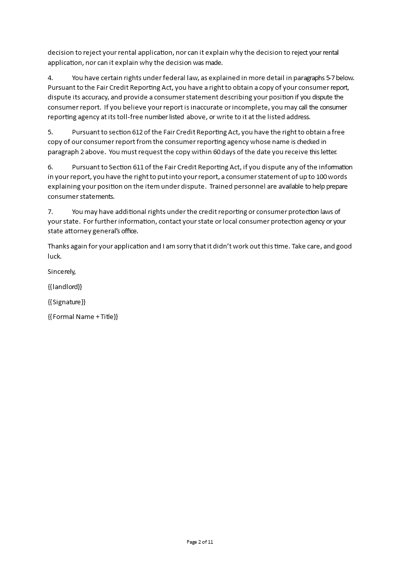 Standard Tenant Rejection Letter | Templates at allbusinesstemplates.com
