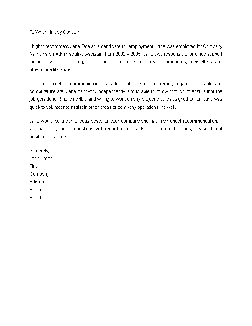 T l charger Gratuit Recommendation Letter For Previous Employee