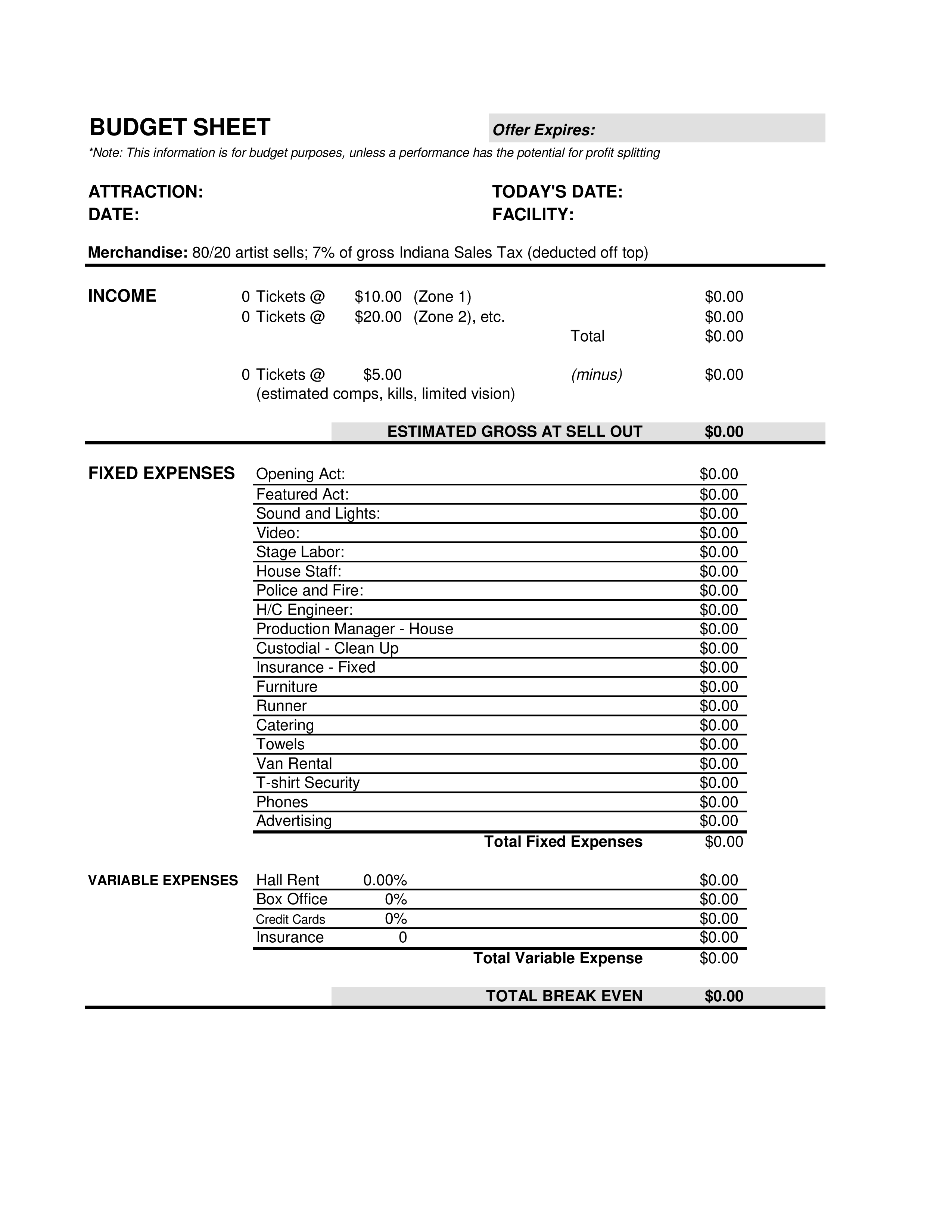 Concert Production Budget Templates At Allbusinesstemplates