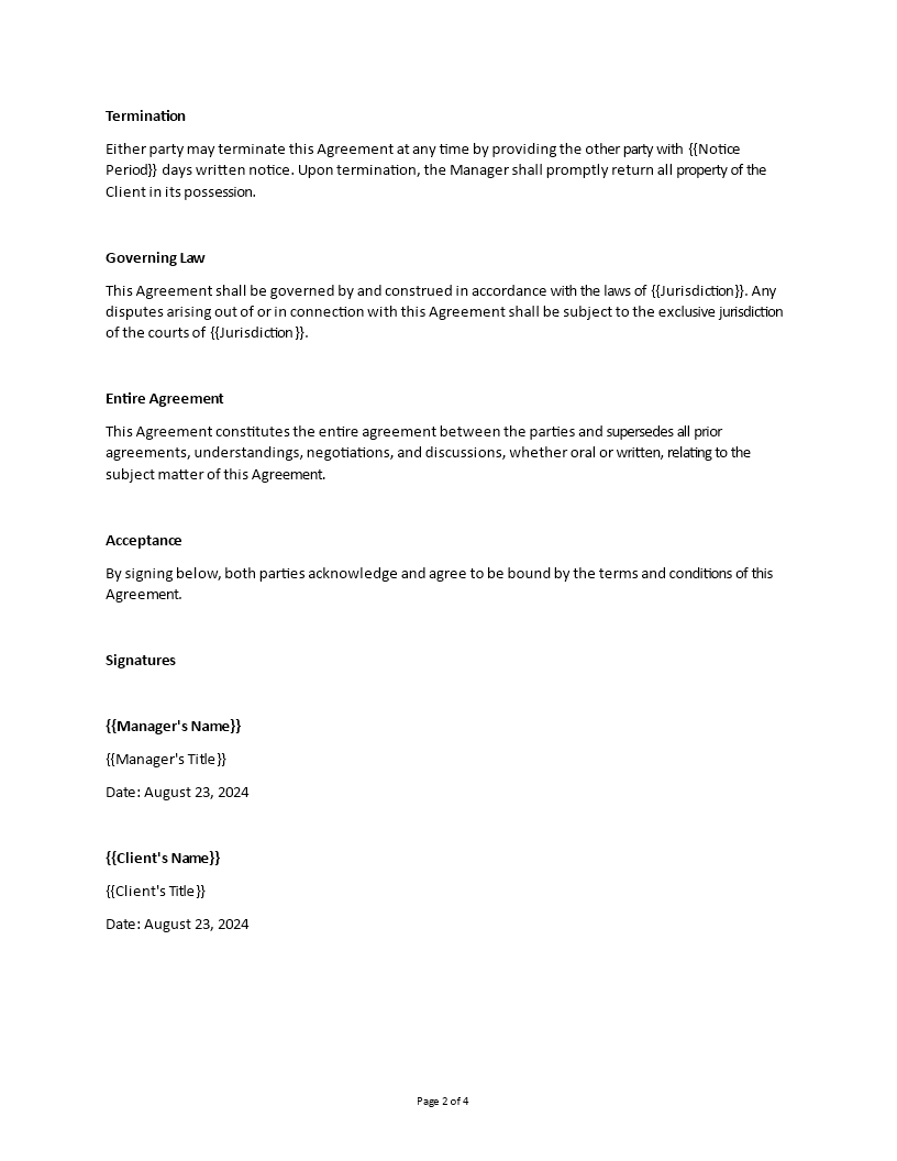 Management Agreement Template | Templates at allbusinesstemplates.com