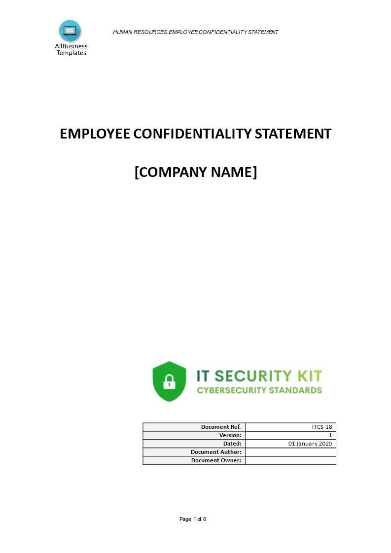 Employee Confidentiality Statement IT Security | Templates at ...