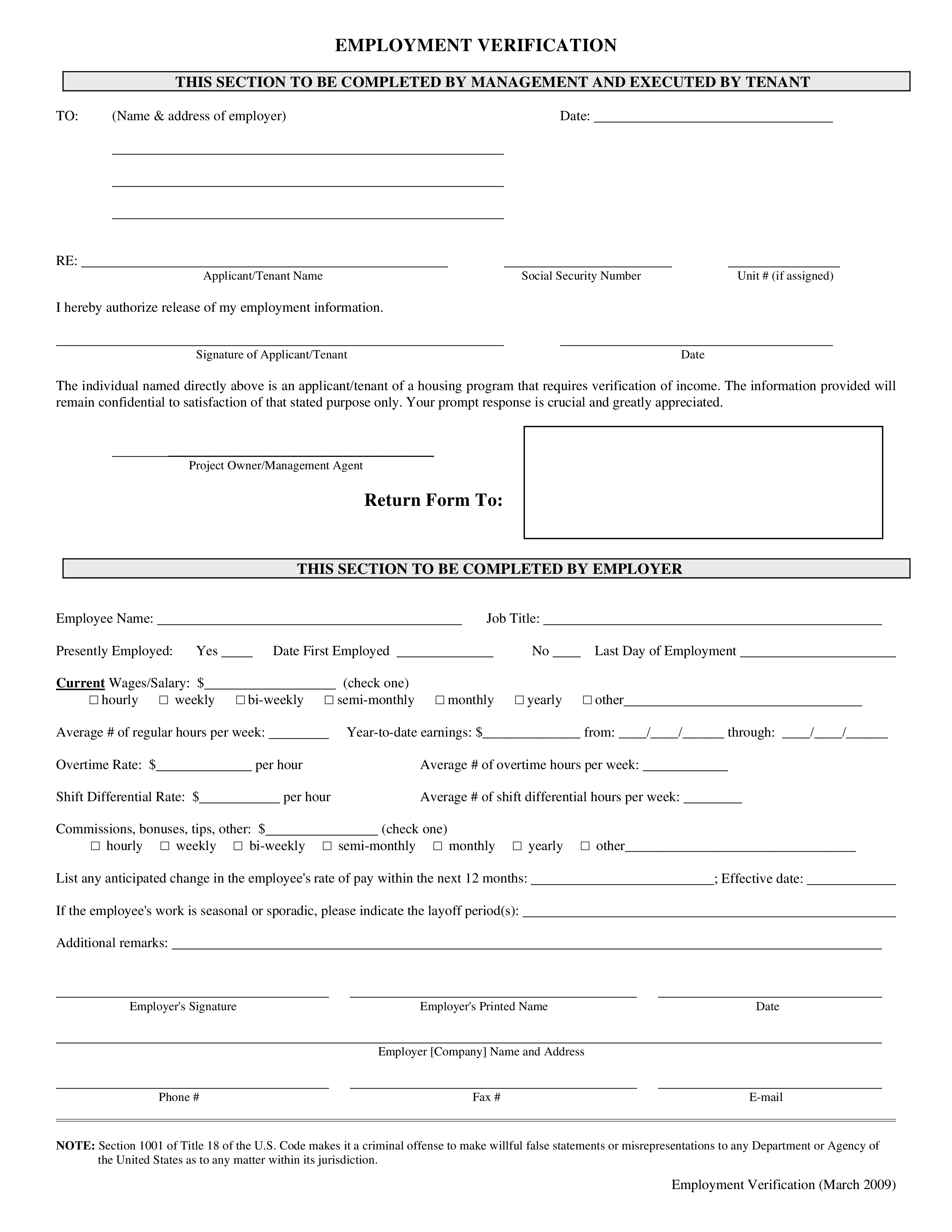 Employment Verification Form For Apartment Rental | Templates at ... Employment Verification Form For Apartment Rental | Templates at ...