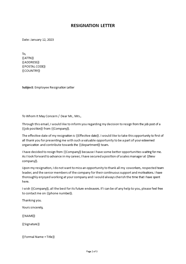 Resignation Letter Word Format With Notice Period Gratis