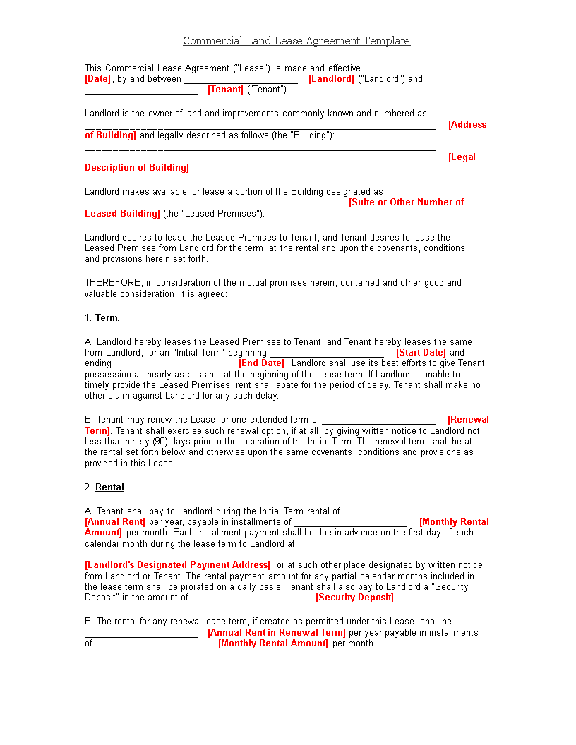 Commercial Land Lease Agreement Templates At Allbusinesstemplates