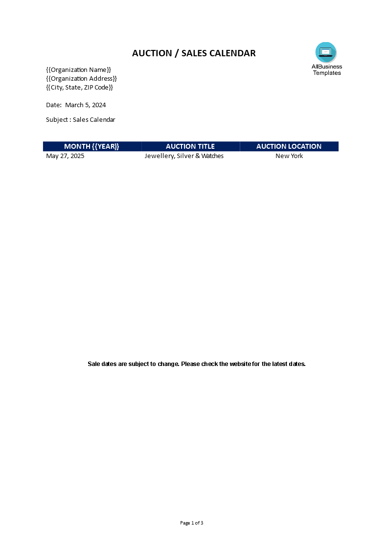 Sales Calendar | Templates at allbusinesstemplates.com