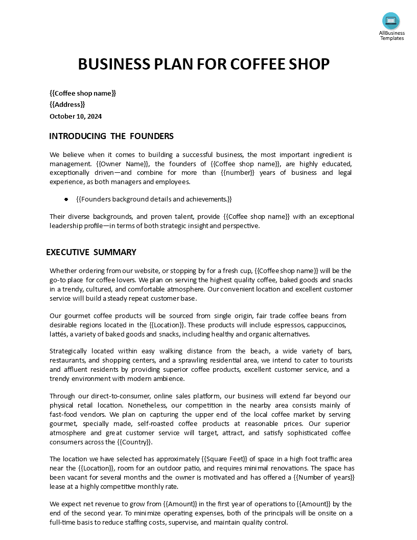 Business Plan for Coffee Shop | Templates at allbusinesstemplates.com