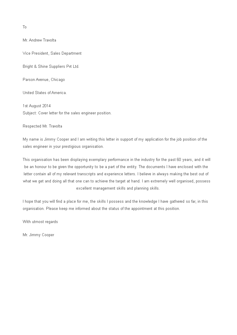Engineer Application Letter Sample