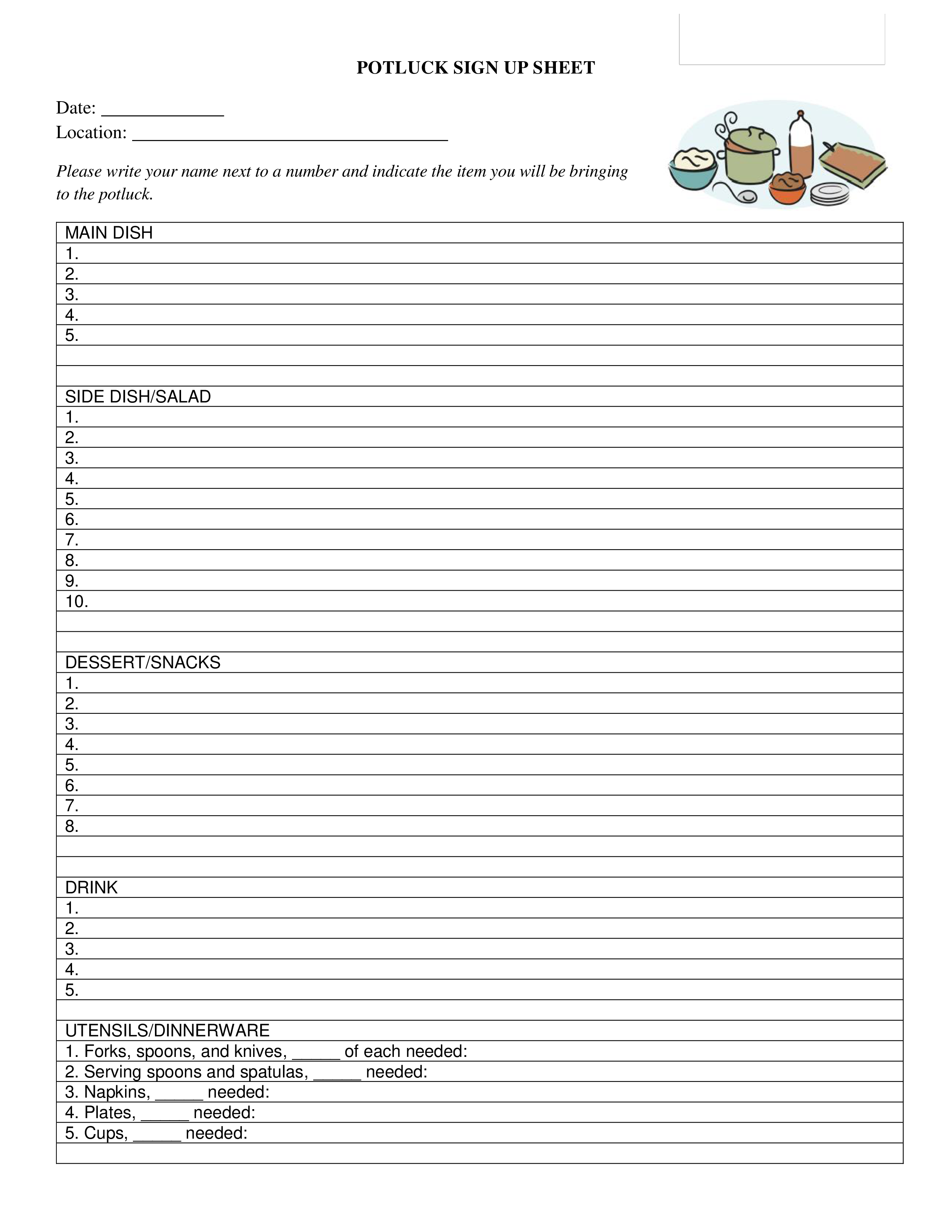  Potluck Sign up Sheet SAMPLE Allbusinesstemplates