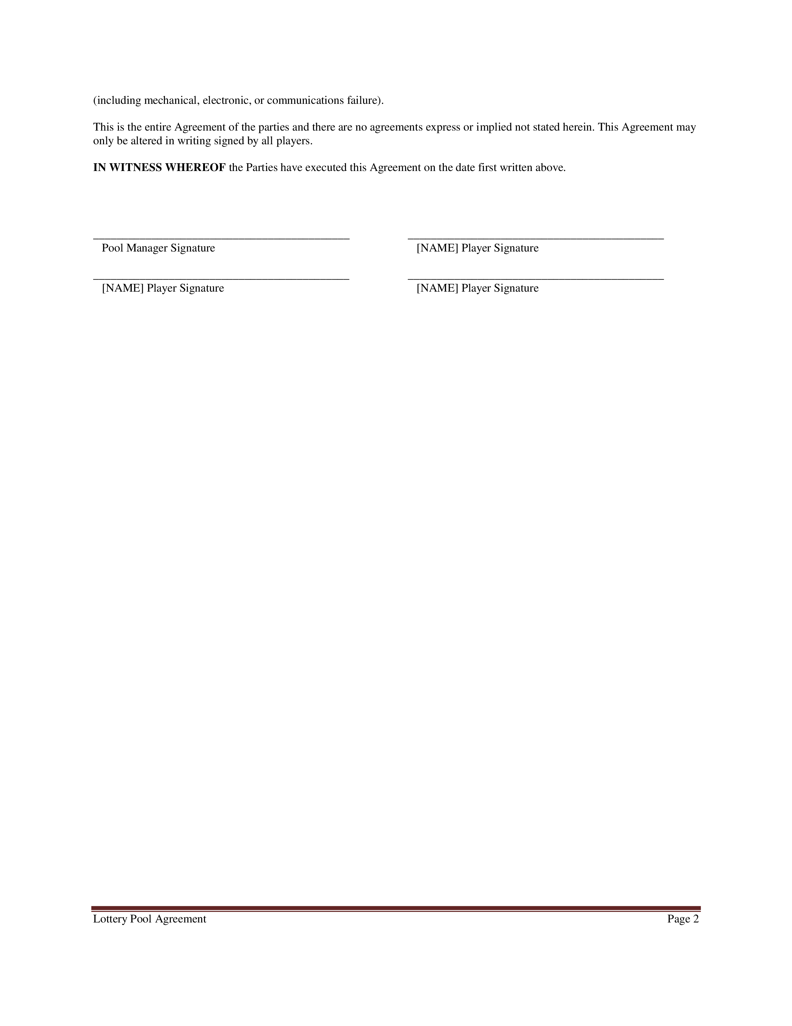 Lottery Pool Agreement | Templates at allbusinesstemplates.com