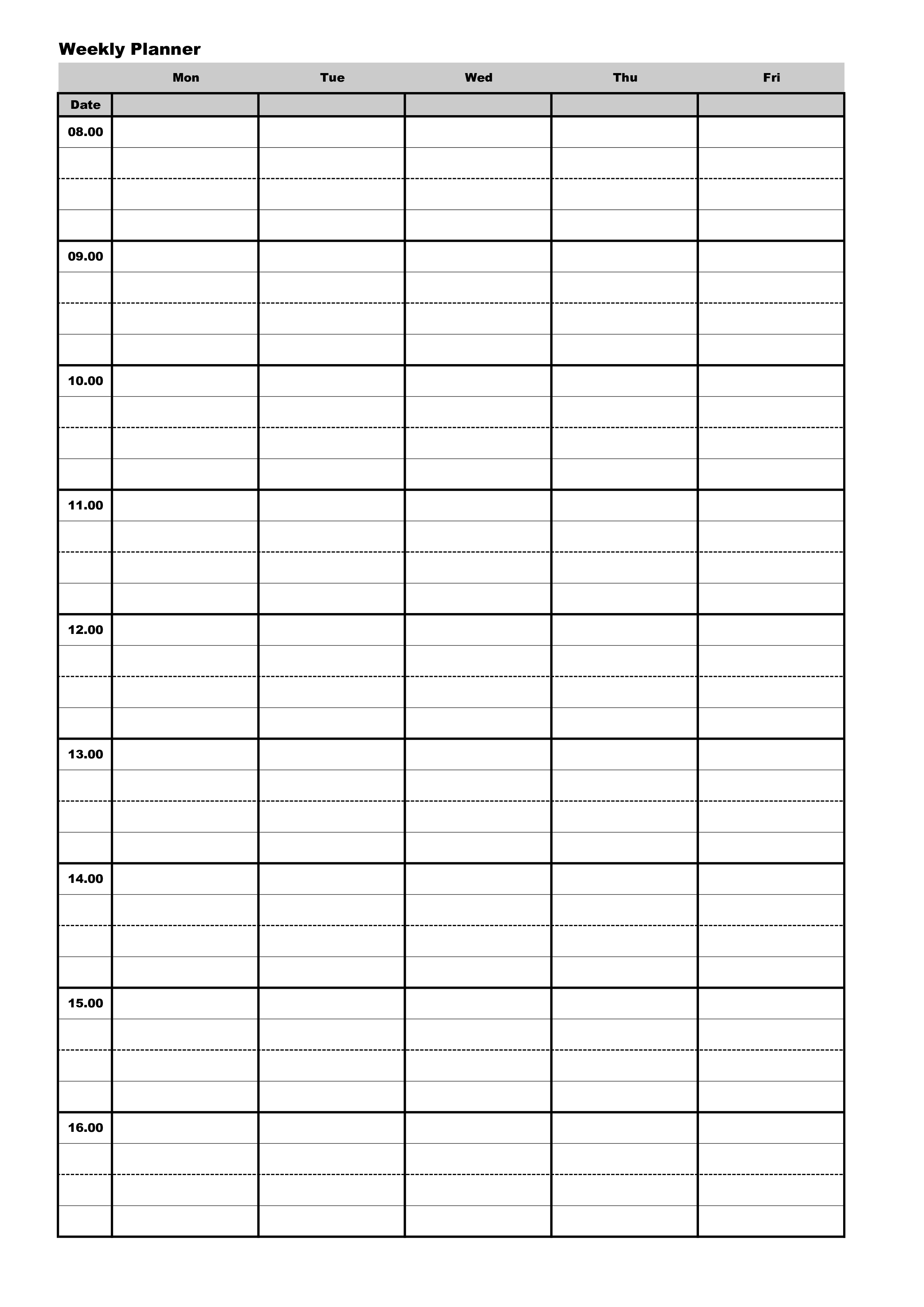 Gratis Afdrukbare weekplanner 08.00-17.00 5 dagen