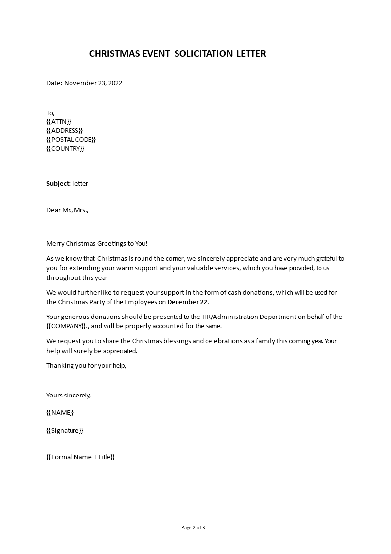 Weihnachts Sollicitationsschreiben | Templates at allbusinesstemplates.com