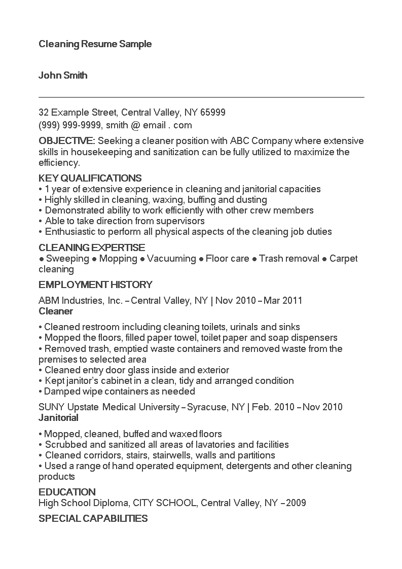  How Do I Write A Cv For A Cleaning Job Cleaner Cv Example And Writing 