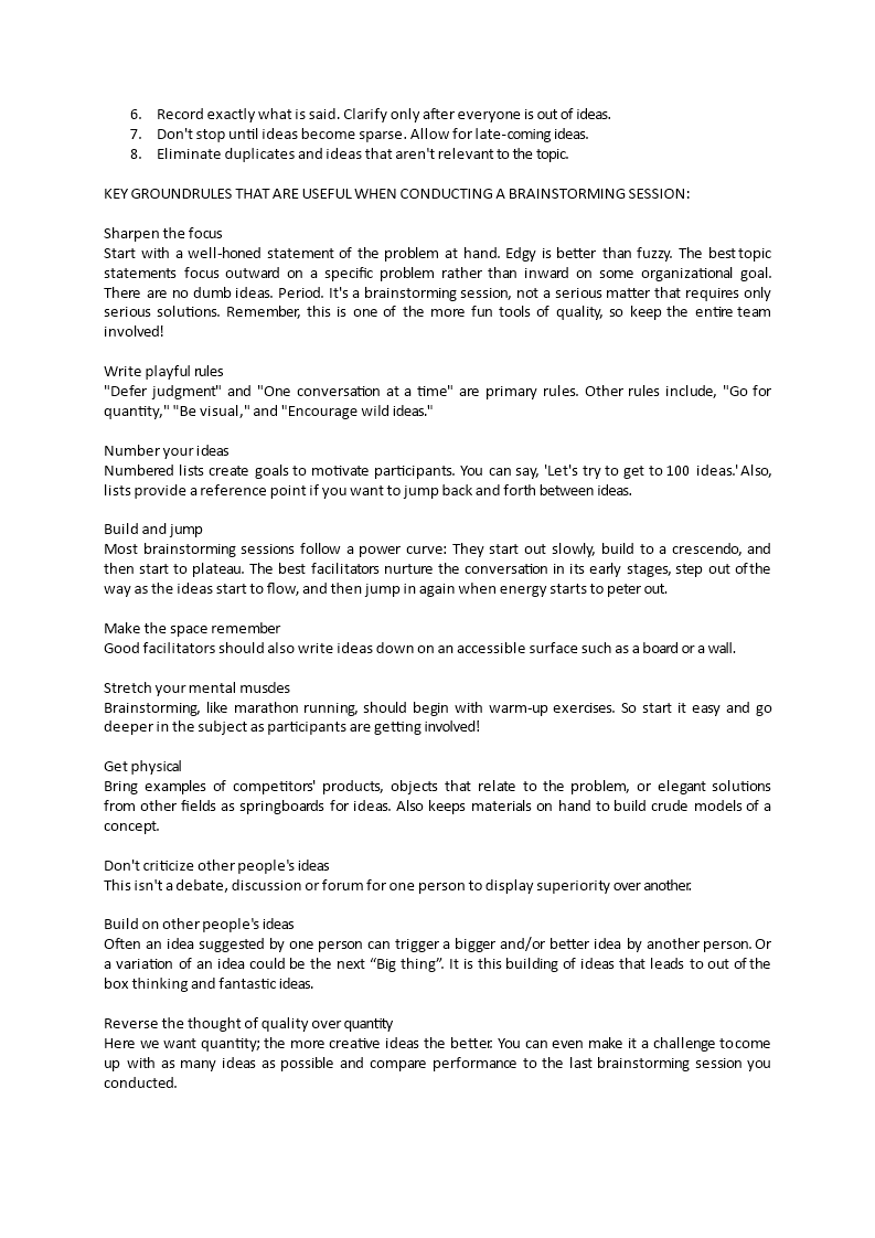 Checklist Conducting a Brainstorm | Templates at allbusinesstemplates.com