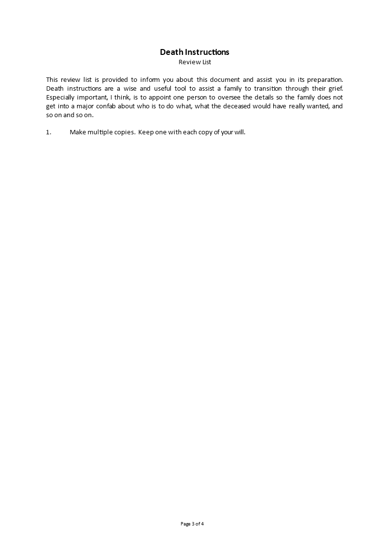 Death Instructions | Templates at allbusinesstemplates.com