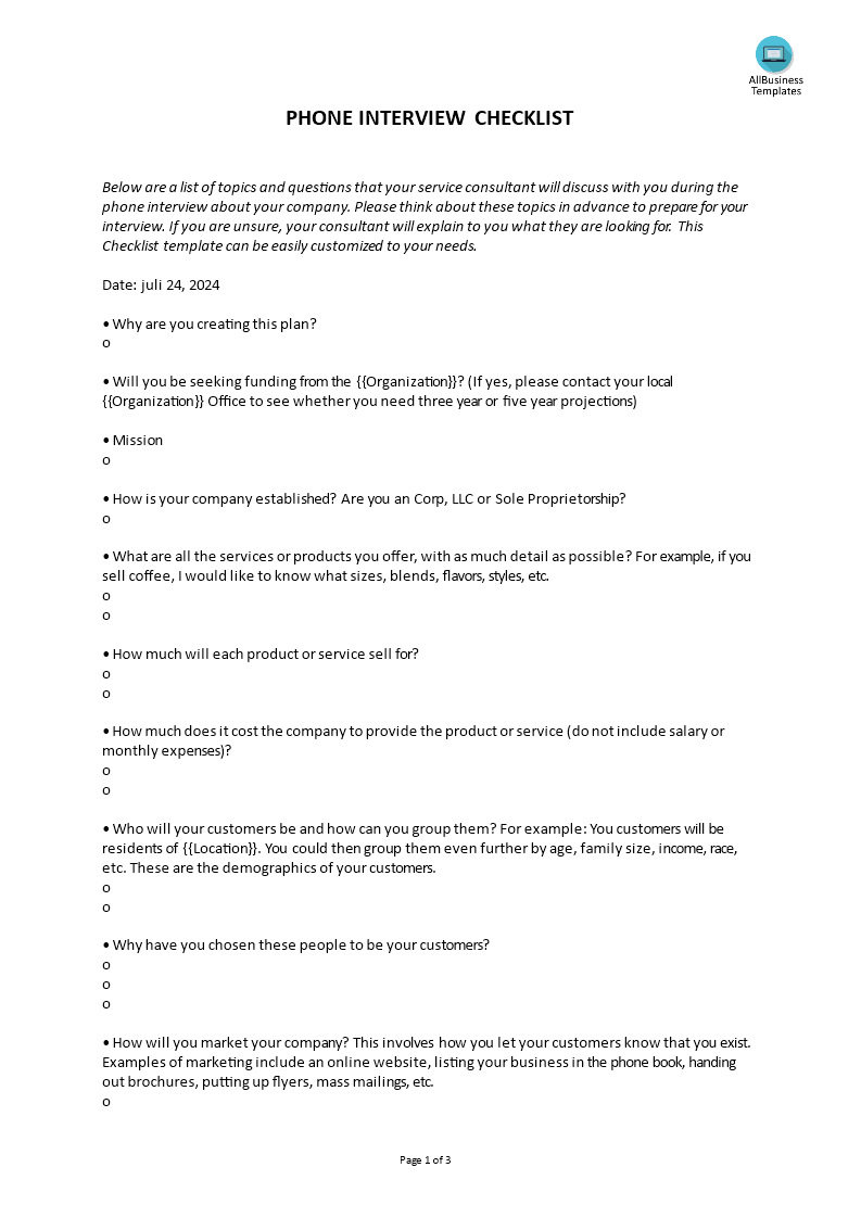 Phone Interview Agenda | Templates at allbusinesstemplates.com
