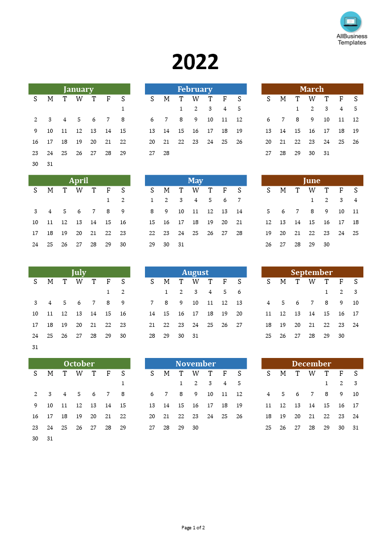 Gratis Calendar Template 2022