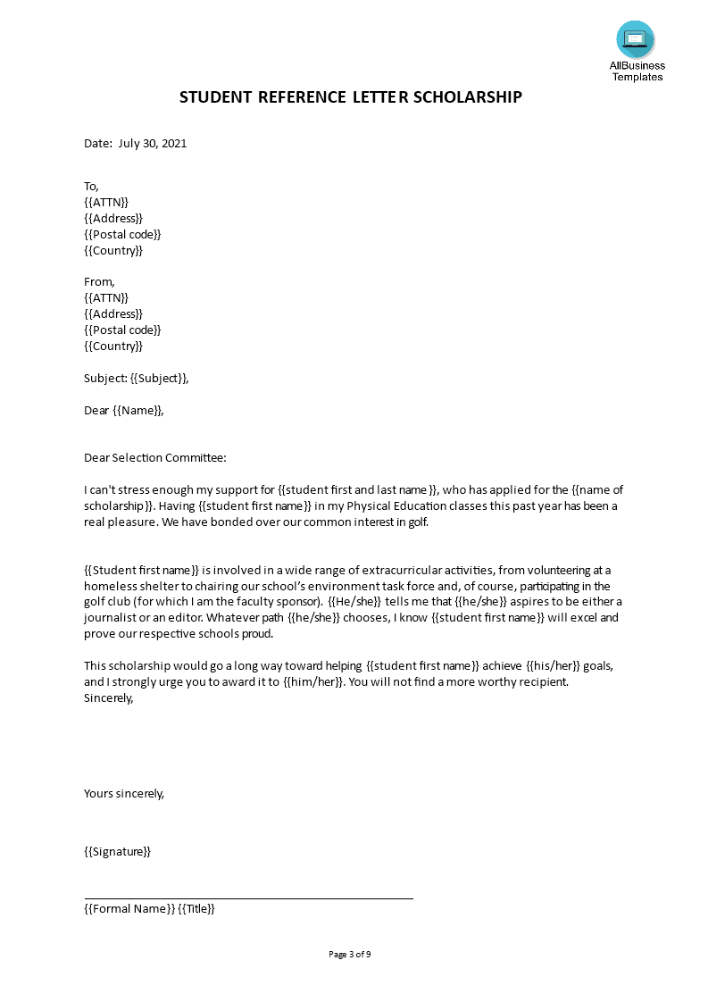 Recommendation Letter For Scholarship By School Teacher Templates At