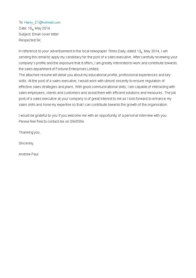  Email Job Application Cover Letter Allbusinesstemplates