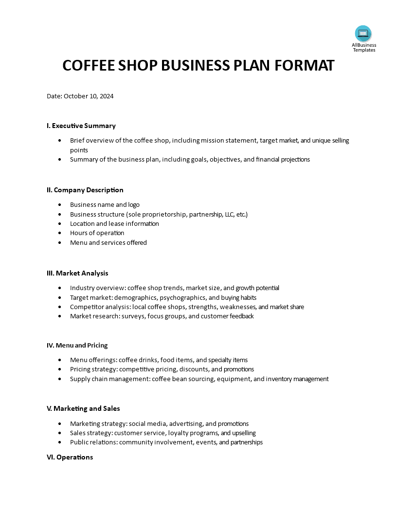 Coffee Shop Business Plan | Templates at allbusinesstemplates.com