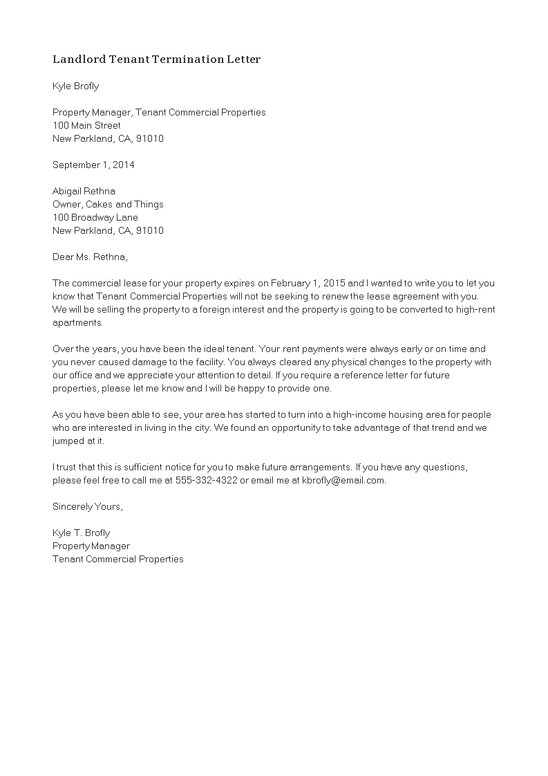 Commercial Lease Termination Letter To Landlord For Your Needs Letter