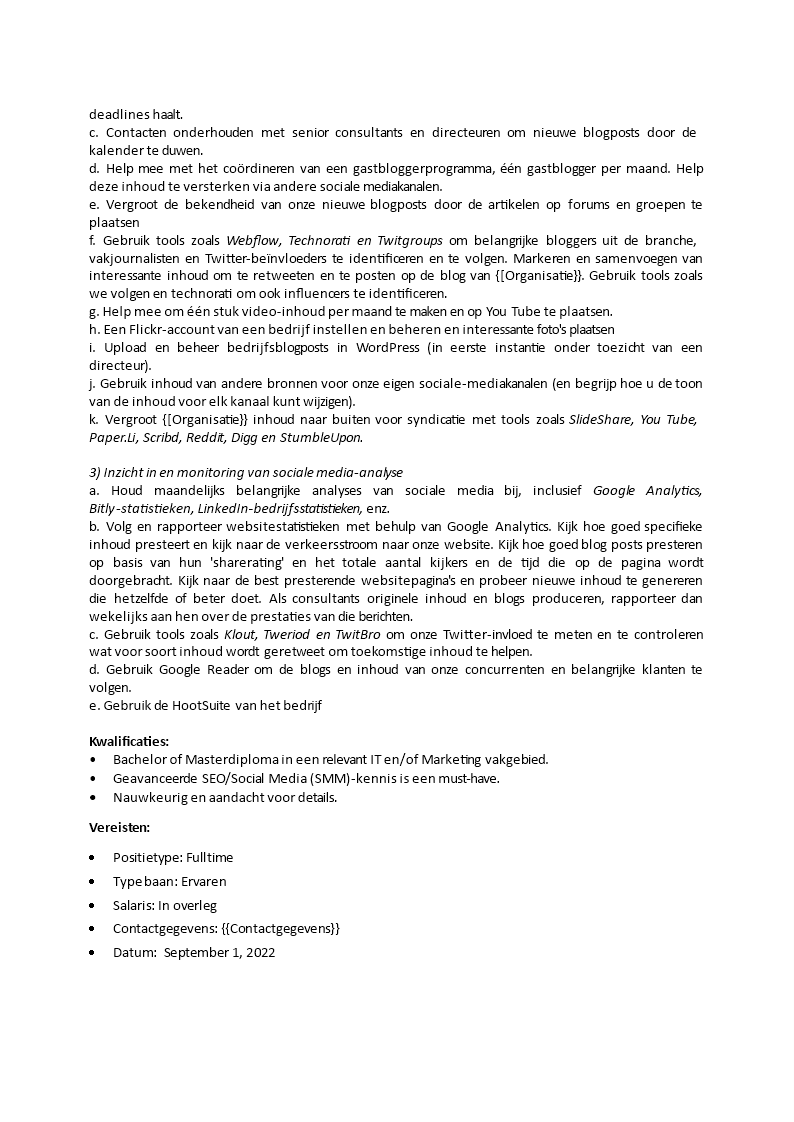 Social Media Stagiair Functieomschrijving | Templates at ...