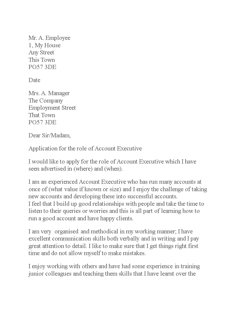 Application Letter For Position Account Executive Templates At Allbusinesstemplates