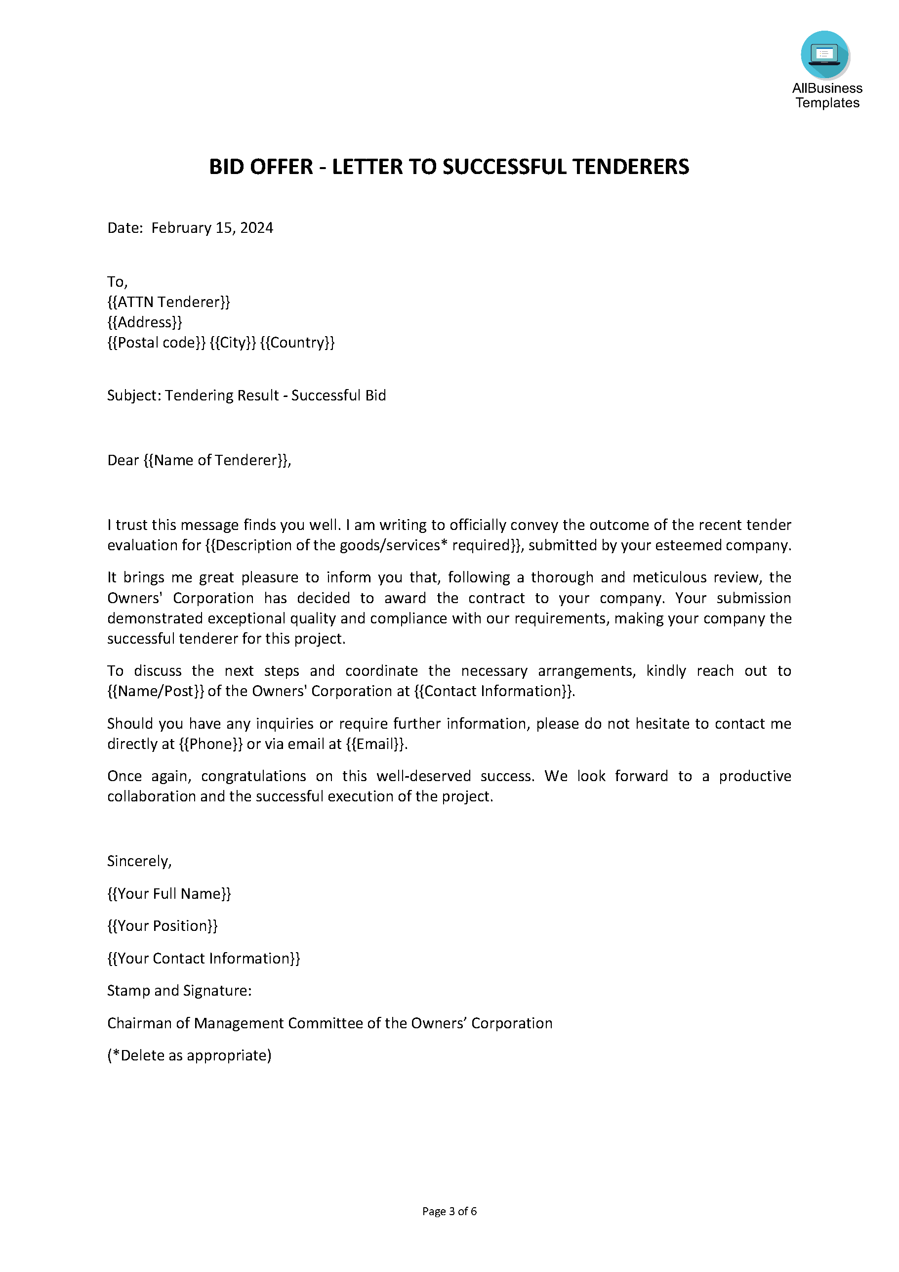 Bid Proposal | Templates at allbusinesstemplates.com