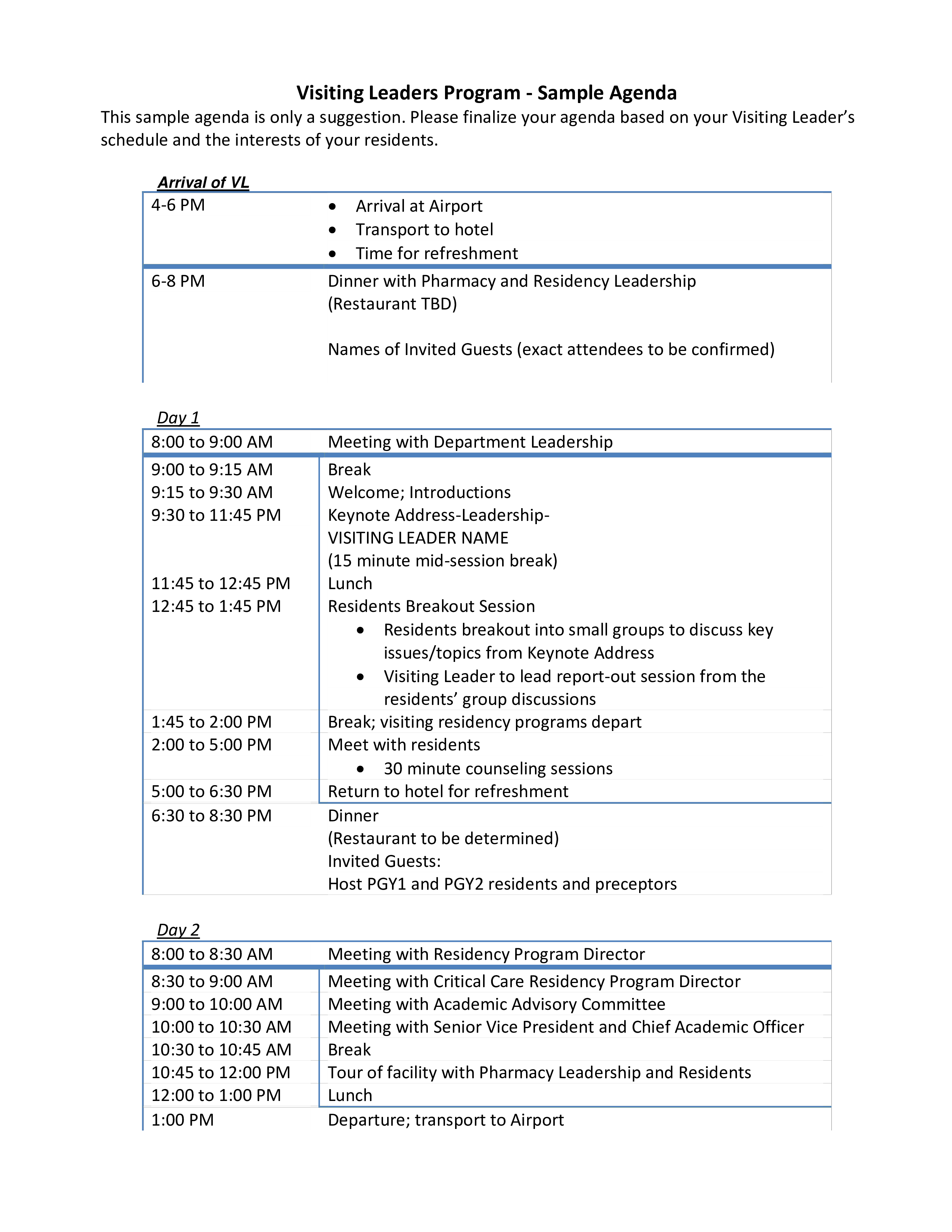  Leadership Program Agenda Allbusinesstemplates