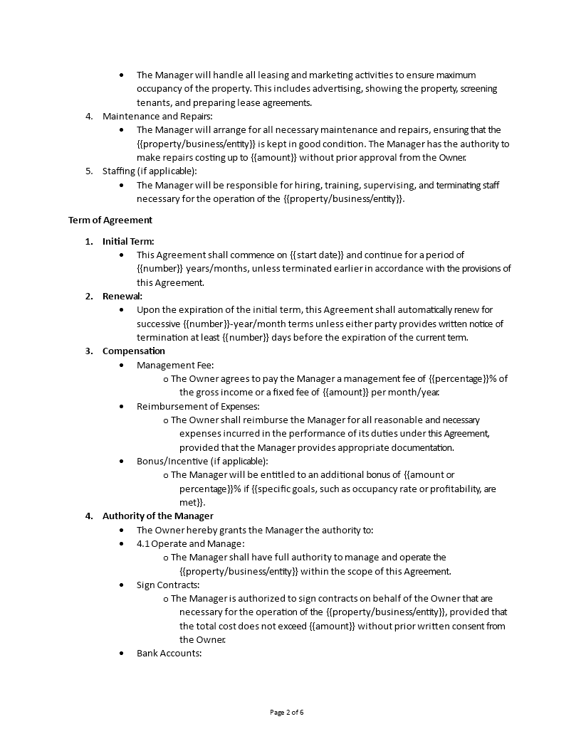 Management Agreement Template Word | Templates at allbusinesstemplates.com