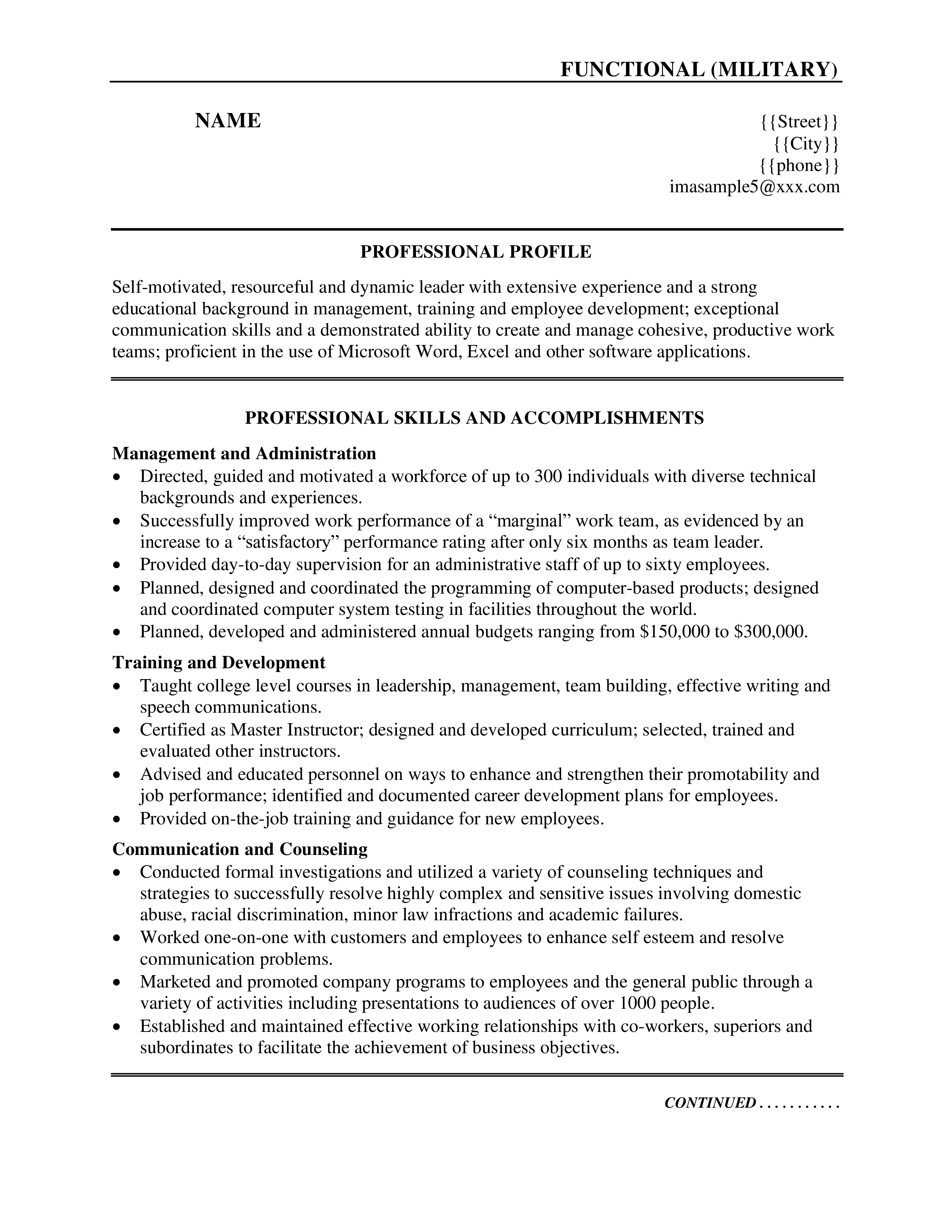 Resume With Profile Sample | Templates at allbusinesstemplates.com