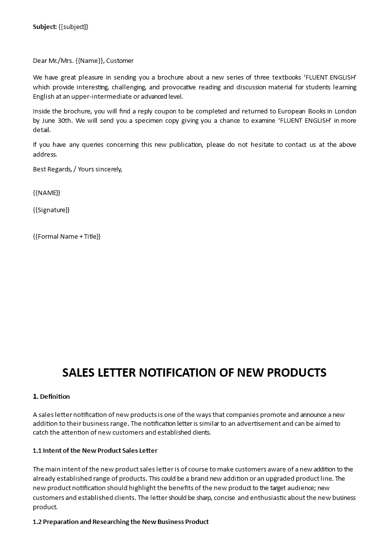 Kostenloses Product Introduction Letter