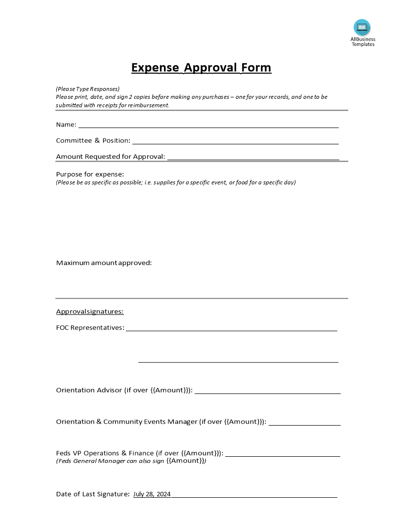 Expense Approval Form | Templates at allbusinesstemplates.com