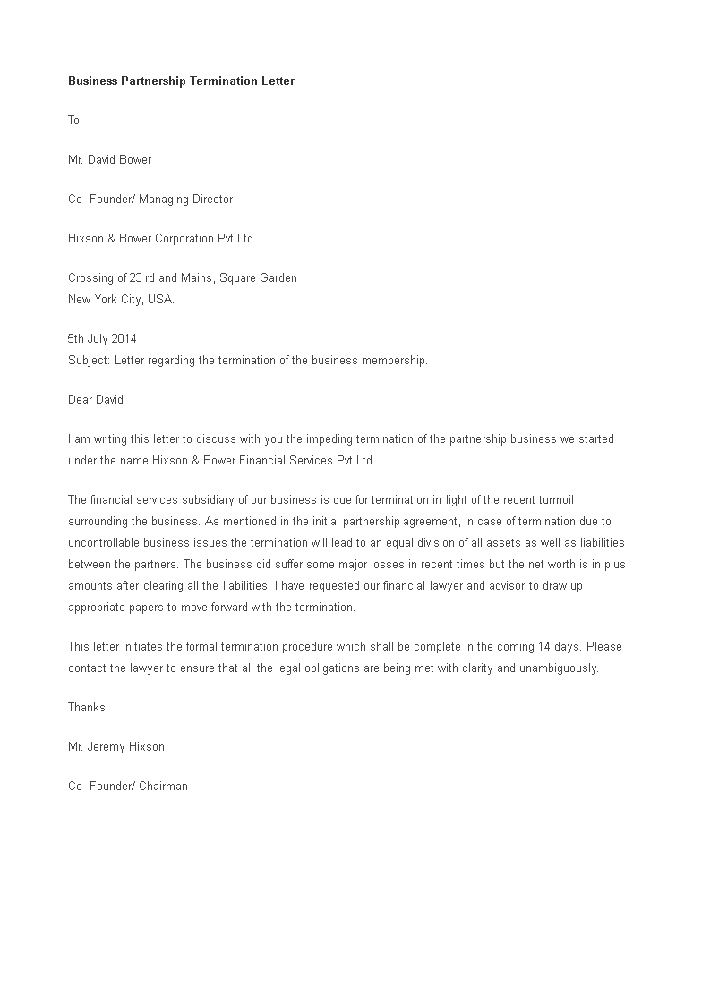 Business Partnership Termination Letter Templates At