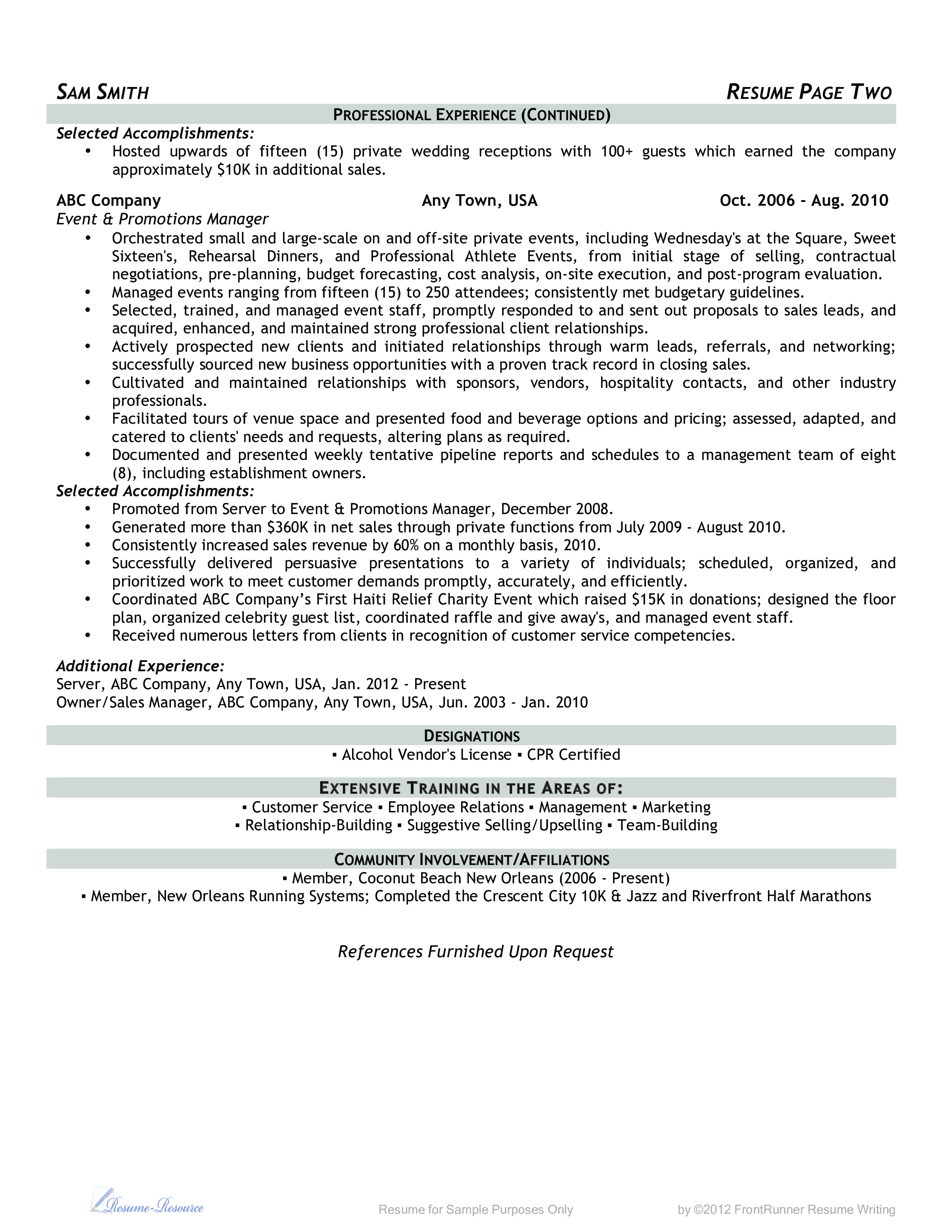 Marketing And Promotions Manager Resume | Templates at ...
