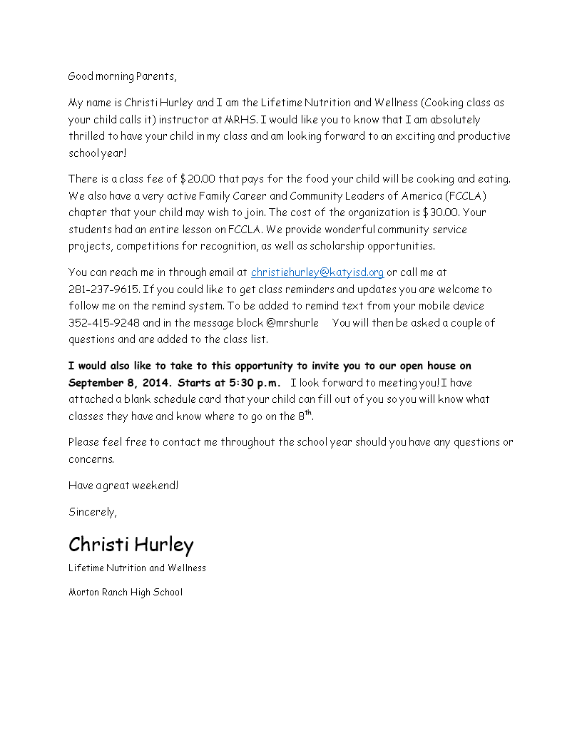  Welcome Letter To Parents Allbusinesstemplates