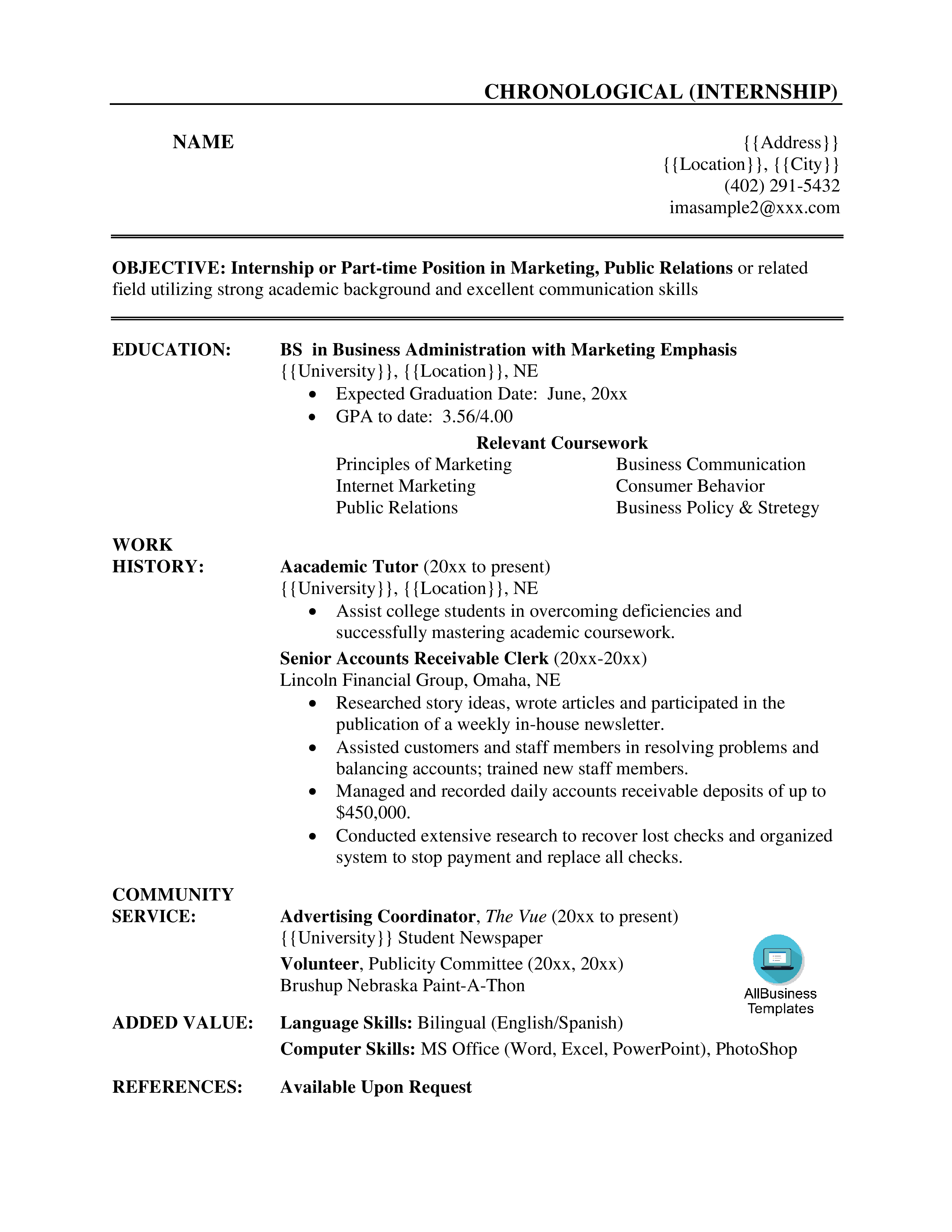 Business Resume Format pdf | Templates at allbusinesstemplates.com