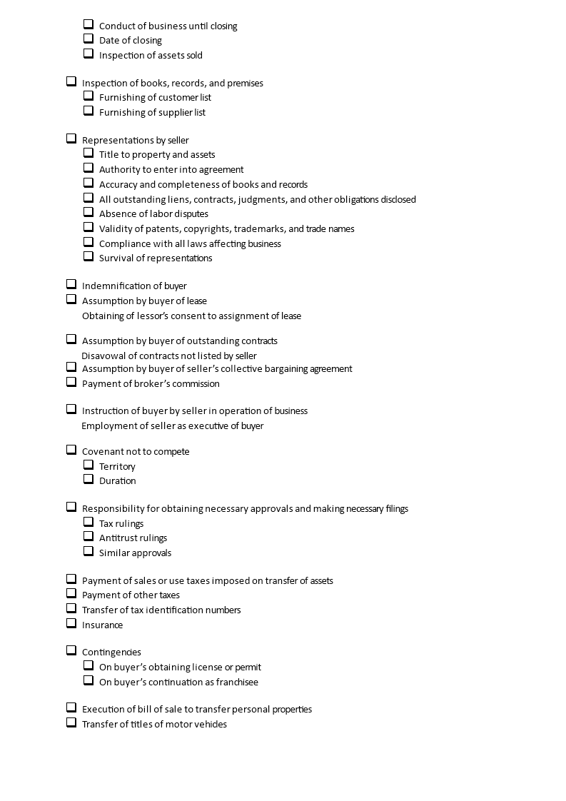 Checklist Sale of a Business | Templates at allbusinesstemplates.com