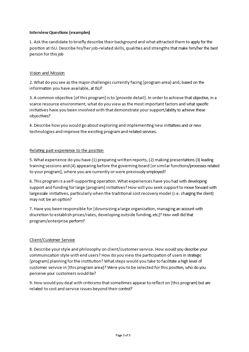 HR Candidate Interview Agenda with Sample Questions | Templates at ...