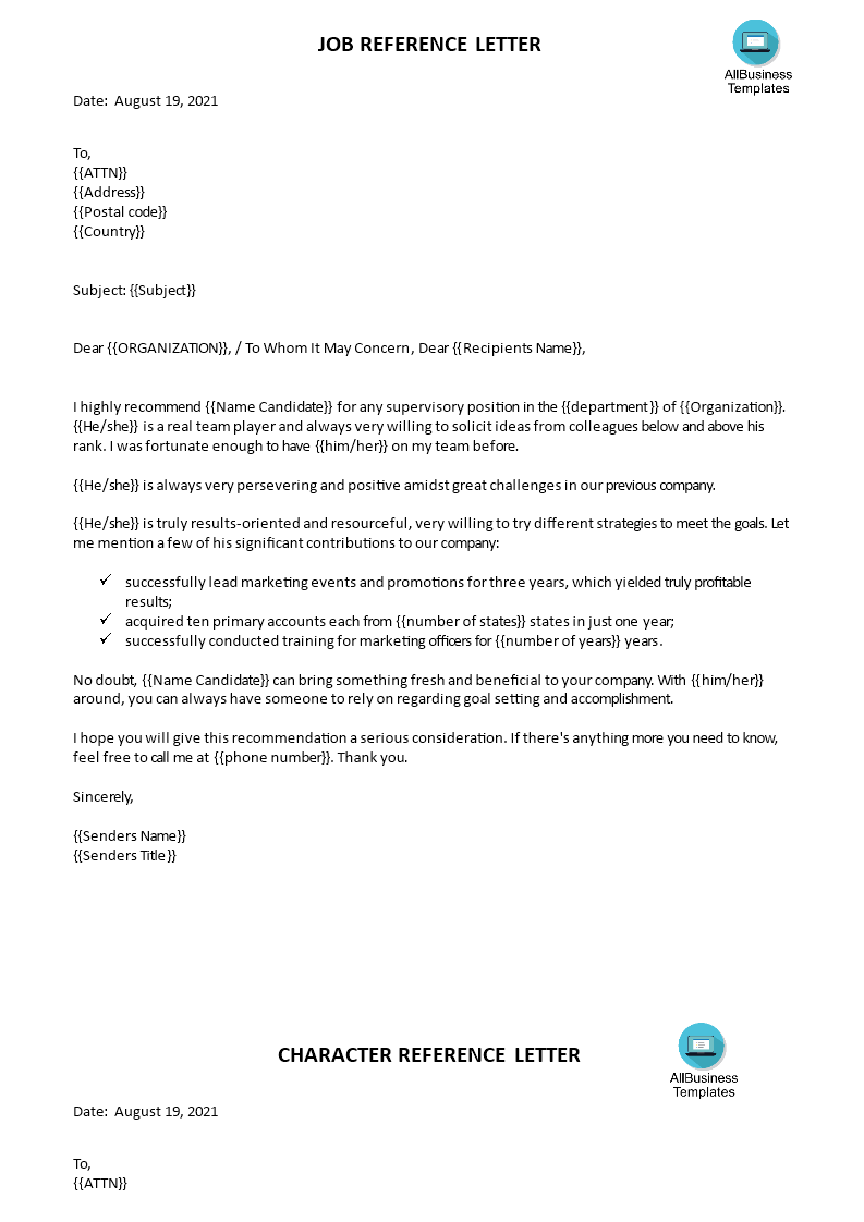 Marketing Job Reference Letter | Templates at allbusinesstemplates.com